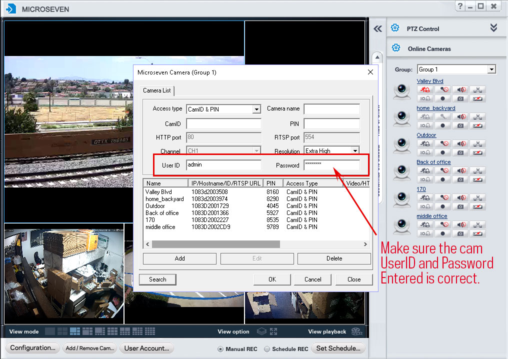 How to enter the camera UserID and Password in the CMS software in ...